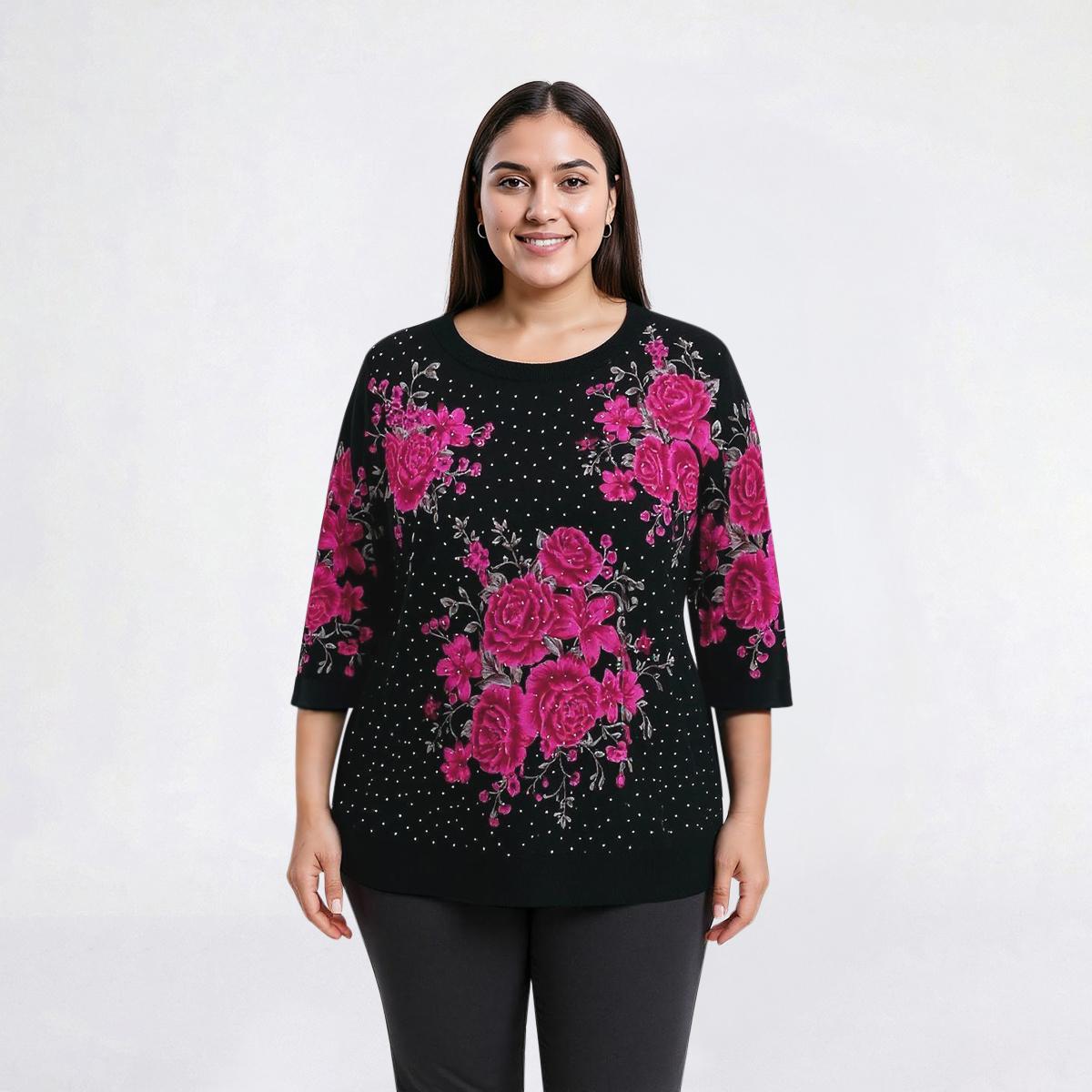 Click here for Plus Size Emily Daniels 3/4 Sleeve Rhinestone Yoke... prices